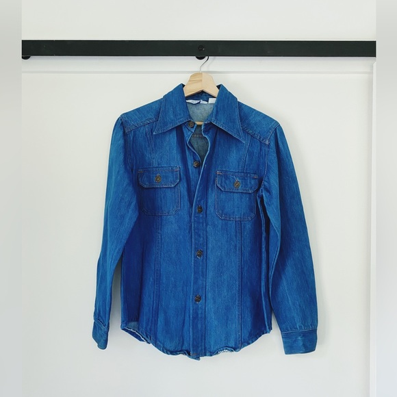 Vintage | Tops | Vintage Sears Denim Button Down Blouse | Poshmark
